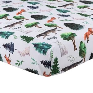 4 Pack Woodland Forest Animals Wood Neutral Unisex Fitted Baby Crib Sheets Set for Baby Boys or Girls