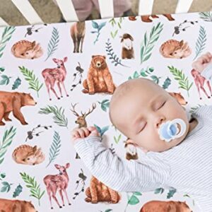 4 Pack Woodland Forest Animals Wood Neutral Unisex Fitted Baby Crib Sheets Set for Baby Boys or Girls