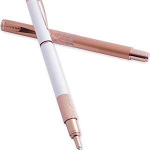 Rose Gold and White Cute Rollerball Pen Gift Set for Women - Aesthetic Writing Pen Set with Black Ink