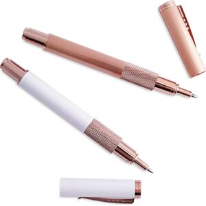 Rose Gold and White Cute Rollerball Pen Gift Set for Women - Aesthetic Writing Pen Set with Black Ink