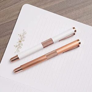 Rose Gold and White Cute Rollerball Pen Gift Set for Women - Aesthetic Writing Pen Set with Black Ink