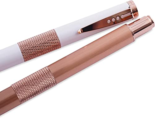 Rose Gold and White Cute Rollerball Pen Gift Set for Women - Aesthetic Writing Pen Set with Black Ink