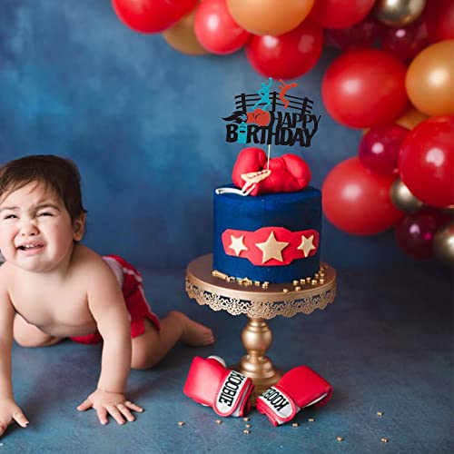 Gyufise 1 Pack Boxing Cake Topper Boxing Decorations Bout Pugilist Infighter Beat Boxing Platform Punching Bag Glove Themed Men Kids Boy Girl Birthday Party Cake Decor Happy Birthday Event Supplies