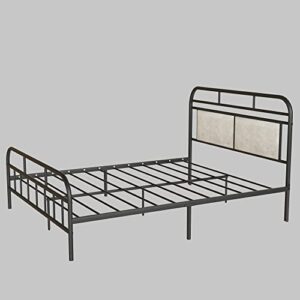 KARHIBLY Metal Queen Bed Frame with Upholstered Headboard and Footboard, Modern Metal Platform Bed with Premium Steel Frame, Noise-Free, No Box Spring Needed,Black