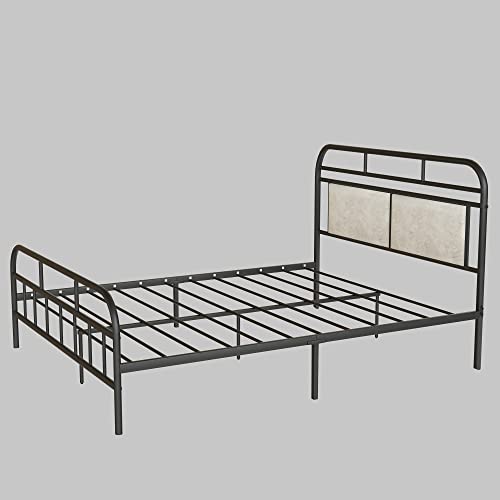 KARHIBLY Metal Queen Bed Frame with Upholstered Headboard and Footboard, Modern Metal Platform Bed with Premium Steel Frame, Noise-Free, No Box Spring Needed,Black