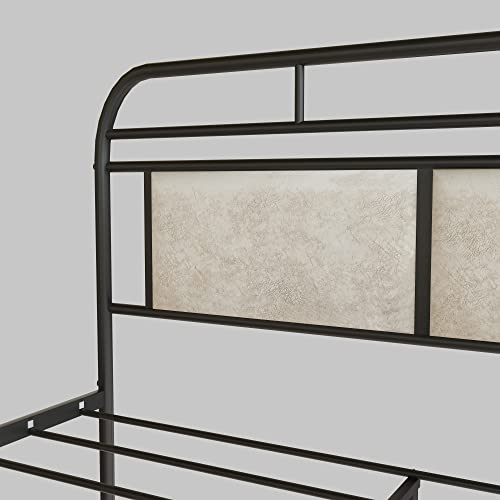 KARHIBLY Metal Queen Bed Frame with Upholstered Headboard and Footboard, Modern Metal Platform Bed with Premium Steel Frame, Noise-Free, No Box Spring Needed,Black