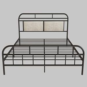 KARHIBLY Metal Queen Bed Frame with Upholstered Headboard and Footboard, Modern Metal Platform Bed with Premium Steel Frame, Noise-Free, No Box Spring Needed,Black