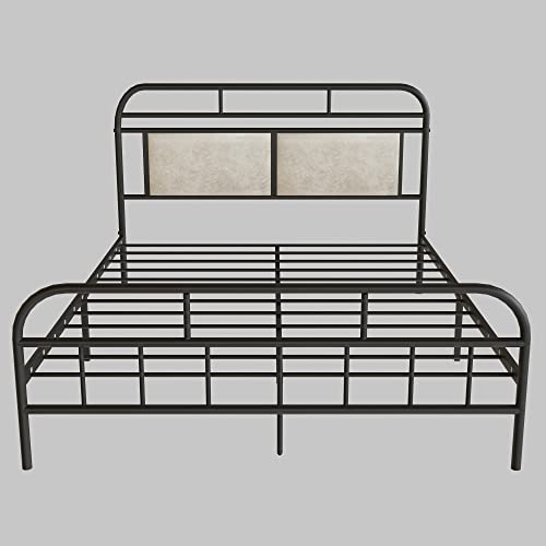 KARHIBLY Metal Queen Bed Frame with Upholstered Headboard and Footboard, Modern Metal Platform Bed with Premium Steel Frame, Noise-Free, No Box Spring Needed,Black