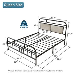 KARHIBLY Metal Queen Bed Frame with Upholstered Headboard and Footboard, Modern Metal Platform Bed with Premium Steel Frame, Noise-Free, No Box Spring Needed,Black