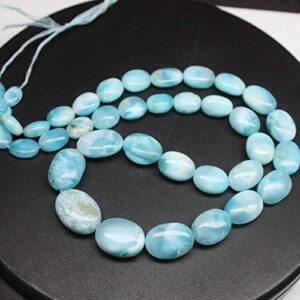 LOVEKUSH LKBEADS Natural Blue Larimar AA Grade Smooth Oval Gemstone Loose Spacer Craft Beads Strand 18 Inch Long 7mm 18mm 207.5Cts Code-HIGH-25799