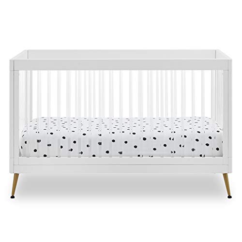 Delta Children Sloane 4-in-1 Acrylic Convertible Crib - Includes Conversion Rails, Bianca White w/Melted Bronze