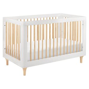 babyletto lolly 3-in-1 convertible crib with toddler bed conversion kit in white and natural, greenguard gold certified