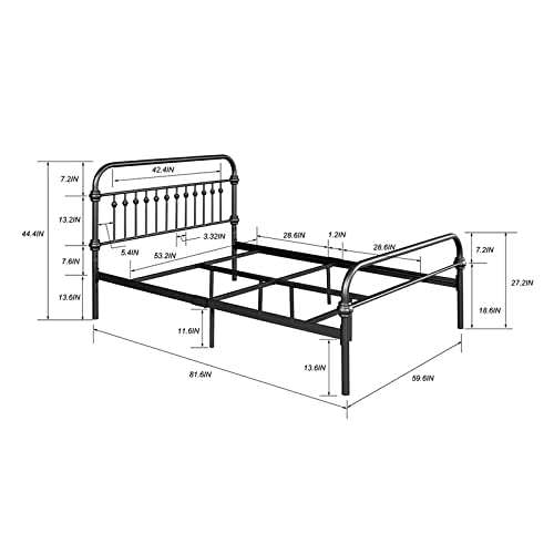 Epinki 81.6" L X 59.6" W X 44.4" H Metal Bed Frame Full Size Bed Frame - Black, Steel, Easy Assembly