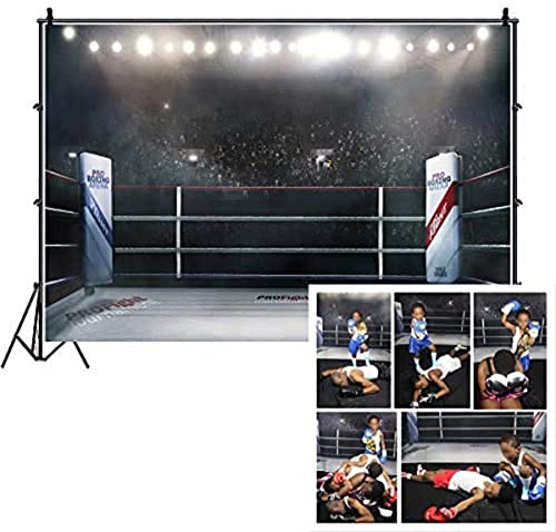 LFEEY 7x5ft Lighting 3D Boxing Arena Photo Backdrop Sports Competition Stadium Cheer Audience Professional Boxing Match Ring Photography Background Boys Men Sportsman Photo Studio Props