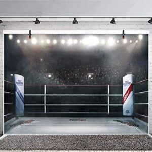 LFEEY 7x5ft Lighting 3D Boxing Arena Photo Backdrop Sports Competition Stadium Cheer Audience Professional Boxing Match Ring Photography Background Boys Men Sportsman Photo Studio Props