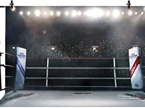 LFEEY 7x5ft Lighting 3D Boxing Arena Photo Backdrop Sports Competition Stadium Cheer Audience Professional Boxing Match Ring Photography Background Boys Men Sportsman Photo Studio Props