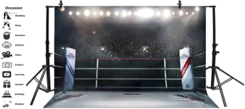 LFEEY 7x5ft Lighting 3D Boxing Arena Photo Backdrop Sports Competition Stadium Cheer Audience Professional Boxing Match Ring Photography Background Boys Men Sportsman Photo Studio Props