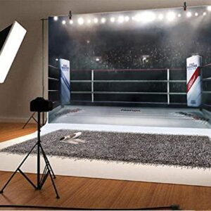 LFEEY 7x5ft Lighting 3D Boxing Arena Photo Backdrop Sports Competition Stadium Cheer Audience Professional Boxing Match Ring Photography Background Boys Men Sportsman Photo Studio Props