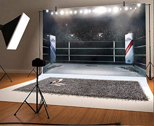 LFEEY 7x5ft Lighting 3D Boxing Arena Photo Backdrop Sports Competition Stadium Cheer Audience Professional Boxing Match Ring Photography Background Boys Men Sportsman Photo Studio Props