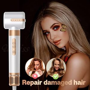 Hot Air Hair Blow Dryer Brush Set, 7 in 1 Hot Air Brush Styler Dryer and Volumizer with Negative Ion Anti-frizz 110,000 RPM High Speed Hair Brush Blow Dryer Straightener for Women, Gold White