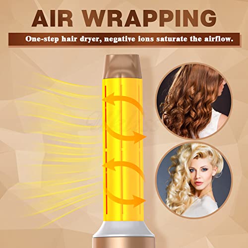 Hot Air Hair Blow Dryer Brush Set, 7 in 1 Hot Air Brush Styler Dryer and Volumizer with Negative Ion Anti-frizz 110,000 RPM High Speed Hair Brush Blow Dryer Straightener for Women, Gold White