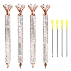 lincia 4 pcs diamond pens with crystal bling metal ballpoint pens bridal shower retractable black ink rhinestone writing pens with replacement refills for women wedding office birthday (ab color)