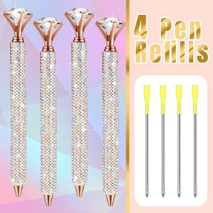 Lincia 4 Pcs Diamond Pens with Crystal Bling Metal Ballpoint Pens Bridal Shower Retractable Black Ink Rhinestone Writing Pens with Replacement Refills for Women Wedding Office Birthday (AB Color)