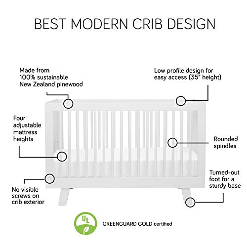 Babyletto Hudson 3-in-1 Convertible Crib with Toddler Bed Conversion Kit in White, Greenguard Gold Certified , 53.75x29.75x35 Inch (Pack of 1)