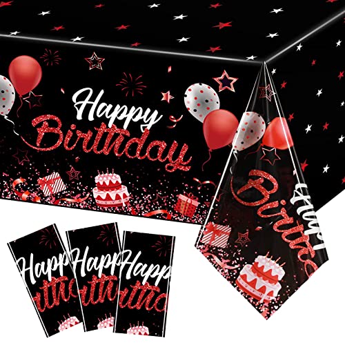 Breling Birthday Party Supplies Confetti Sprinkles Happy Birthday Tablecloths Starry Table Covers for Kids Adults Birthday Party Decorations, 54 x 108 Inches (Red and Black)