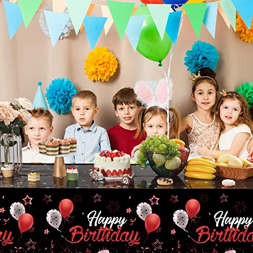 Breling Birthday Party Supplies Confetti Sprinkles Happy Birthday Tablecloths Starry Table Covers for Kids Adults Birthday Party Decorations, 54 x 108 Inches (Red and Black)