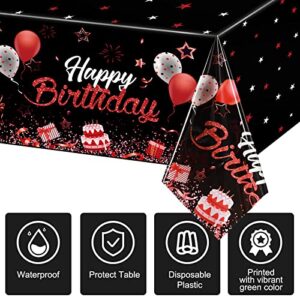 Breling Birthday Party Supplies Confetti Sprinkles Happy Birthday Tablecloths Starry Table Covers for Kids Adults Birthday Party Decorations, 54 x 108 Inches (Red and Black)