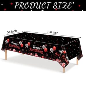 Breling Birthday Party Supplies Confetti Sprinkles Happy Birthday Tablecloths Starry Table Covers for Kids Adults Birthday Party Decorations, 54 x 108 Inches (Red and Black)