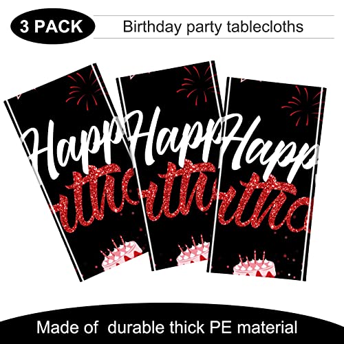 Breling Birthday Party Supplies Confetti Sprinkles Happy Birthday Tablecloths Starry Table Covers for Kids Adults Birthday Party Decorations, 54 x 108 Inches (Red and Black)