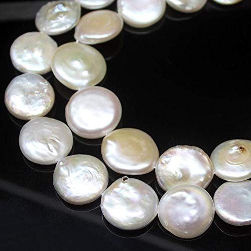 GemAbyss Beads Gemstone Natural Freshwater White Pearl Coin Gemstone Craft Loose Spacer Beads Strand 15 Inch Long 18mm 20mm Code-MVG-25755