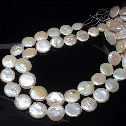 GemAbyss Beads Gemstone Natural Freshwater White Pearl Coin Gemstone Craft Loose Spacer Beads Strand 15 Inch Long 18mm 20mm Code-MVG-25755