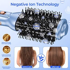 Hair Brush Blow Dryer, One-Step Hair Dryer & Volumizer Styler with Negative Ion Anti-frizz Ceramic Titanium Barrel Hot Air Brush Hair Straightener Brush Blue for Drying, Straightening, Curling, Salon