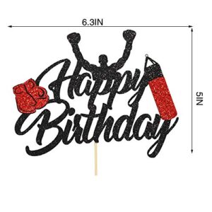 Qerleny Boxing cake topper, boxing theme cake topper, boxing happy birthday party supplies sparkling black decoration