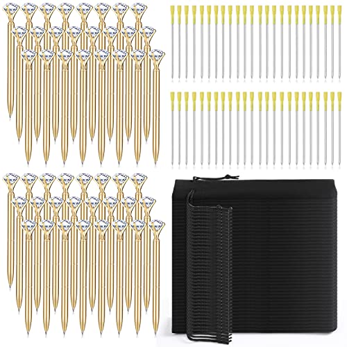 48 Pcs Wedding Diamond Pens Bulk 48 Velvet Gift Bags Bling Crystal Metal Ballpoint Pens with Black Ink 48 Extra Refills for Office School Supplies Wedding Gift (Basic)