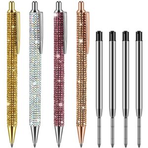 4 pcs rhinestone metal ballpoint pens bling bling pens black ink pens diamond pen big crystal ballpoint pens 4 pcs 1.0mm pen refills for kids students teachers gift (gold, silver, pink and rose gold)