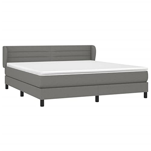 GOLINPEILO King Size Box Spring Bed with Mattress Set, Included 1 x Bed Frame/1 x Headboard with Ears/1 x Mattress/1 x Mattress Topper, Dark Gray 76"x79.9" Fabric with Black Legs (Style D)