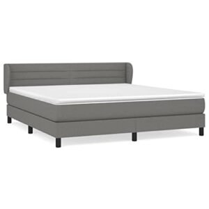 GOLINPEILO King Size Box Spring Bed with Mattress Set, Included 1 x Bed Frame/1 x Headboard with Ears/1 x Mattress/1 x Mattress Topper, Dark Gray 76"x79.9" Fabric with Black Legs (Style D)