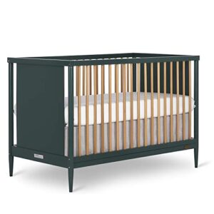 dream on me clover 4-in-1 modern island crib with rounded spindles in olive, convertible crib, mid-century meets modern, coordinates with the clover changing counter