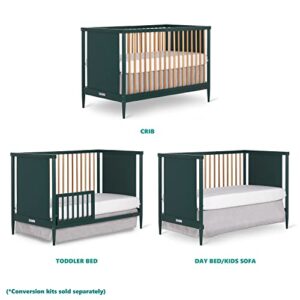 Dream On Me Clover 4-in-1 Modern Island Crib with Rounded Spindles in Olive, Convertible Crib, Mid-Century Meets Modern, Coordinates with The Clover Changing Counter