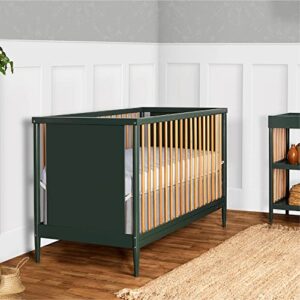 Dream On Me Clover 4-in-1 Modern Island Crib with Rounded Spindles in Olive, Convertible Crib, Mid-Century Meets Modern, Coordinates with The Clover Changing Counter