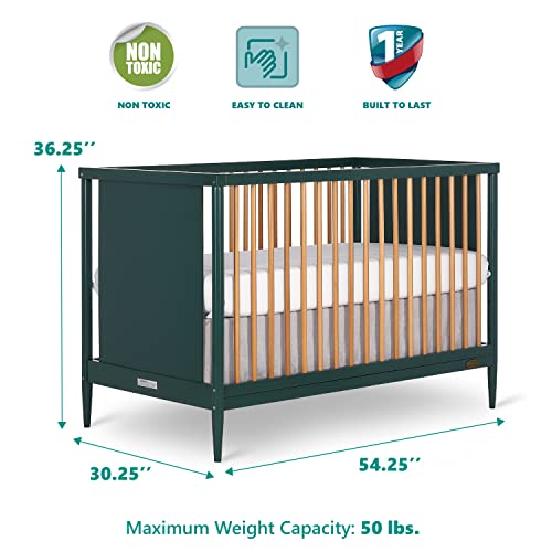 Dream On Me Clover 4-in-1 Modern Island Crib with Rounded Spindles in Olive, Convertible Crib, Mid-Century Meets Modern, Coordinates with The Clover Changing Counter