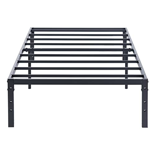 Epinki Metal Bed Frame Twin Size Single Platform Mattress Base, Metal Tube Twin Size, Black No Box Spring Needed