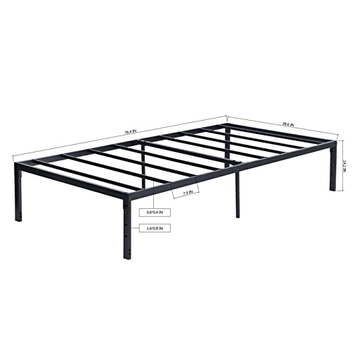 Epinki Metal Bed Frame Twin Size Single Platform Mattress Base, Metal Tube Twin Size, Black No Box Spring Needed