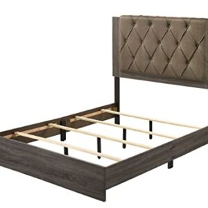 Epinki Queen Bed, Fabric & Rustic Gray Oak, Wood, Bed Frame, Easy Assembly