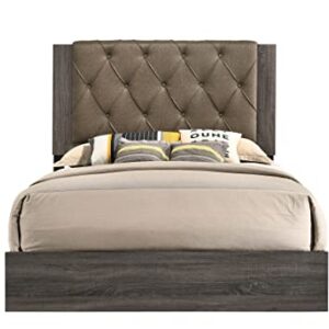 Epinki Queen Bed, Fabric & Rustic Gray Oak, Wood, Bed Frame, Easy Assembly