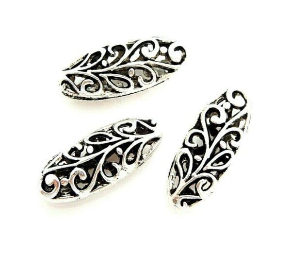 Jewelry Making Supplies for Beading Projects Necklace 20 Tibetan Silver 23mm Hollow Filigree Cutout Long Oval Spacer Metal Beads